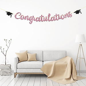 Congratulations Banner, High School/College Graduation Party Decoration, Congrats Grad Sign, Finally Done, Happy Graduation Party Bunting Decor for Boys Girls, Pink Glitter