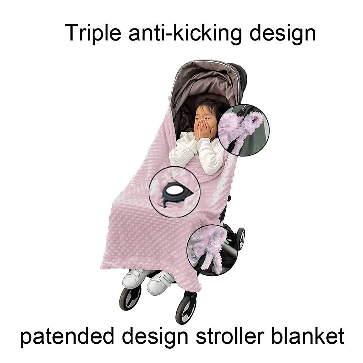 funlife Anti-Kicking Height Adjustable Special Designed Stroller Blanket, Ultra Soft Fleece Breathable Lightweight 4 Season Nursery Bedding Throw Blanket for Infant Toddler,Size:30"*40"