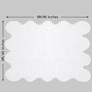 HOMBYS Fluffy Faux Fur Sheepskin Area Rug 5x8 ft, Large Shag Floor Mat for Living Room Bedroom, Soft Bedside Carpet for Kids Room Sofa Nursery, White