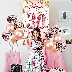 DPKOW Rose Gold 30th Birthday Party Decoration for Woman, Rose Gold 30th Birthday Banner for Backdrop Door Decoration,30th Birthday Background Banner for Garden Wall Decoration, 185 x 90cm Fabric