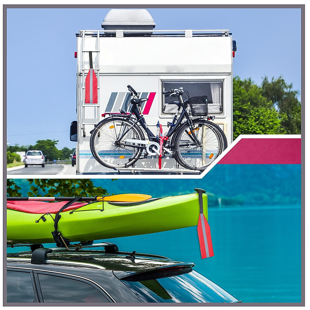 Frienda 2 Pieces Safety Travel Flag for Kayak Canoe Red Warning Flag with Webbing for Kayak SUP Towing Canoes Truck Safety Accessories Kit (Stripe Style)