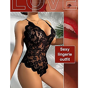 Avidlove Women Teddy Lingerie One Piece Babydoll Bodysuit Romper,Medium,Black
