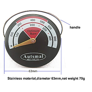 Thermometers Wood Stove Thermometers,Stove Meter Thermometers for Wood Burning Stoves Top,Flues,Stovepipe Thermometer Measures Temperatures on StoveTop,Avoid Stove Fan Damaged by Overheat