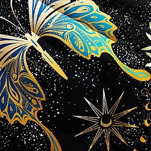 CVHOUSE Sun and Moon Comforter Set Queen Size, Butterfly Hippie Bohemian Bedding Set for Kids Adult Women Teen,3 Pieces,1 Quilt and 2 Pillowcases,Soft,Breathable