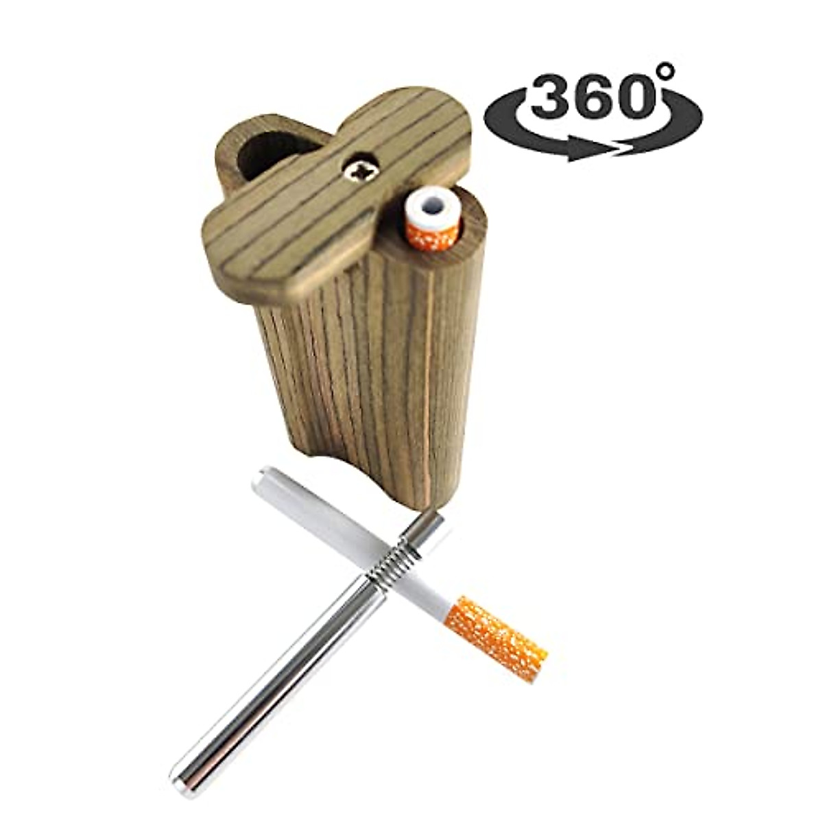 Portable Wooden Box, Natural Wood Grain Rotating Design with 4 Accessories