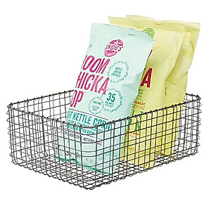mDesign Farmhouse Decor Metal Wire Food Organizer Storage Bin Basket for Kitchen Cabinets, Pantry, Bathroom, Laundry Room, Closets, Garage - 16" Long - Graphite Gray