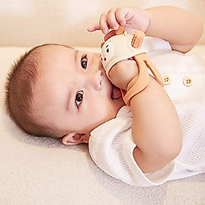 Smily Mia Reindeer Never Drop Hand Held Baby Teether for 3-6Months, Baby Teething Toys for Babies 0-6Months, Best Baby Easter Backet Stuffers for 6-12Months, Nude