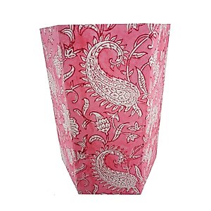 Floral Hand Block Printed 3.3 Gallon Decorative Waste Basket – Eco-Friendly Cardboard Trash Can, Plastic-Free & Sustainable, Perfect for Christmas and Housewarming Gifts (1, Pink MUKAT)