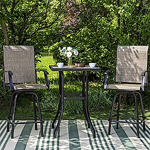HERA'S HOUSE Outdoor Swivel Bar Stools, Outside Bar Height Patio Chairs Set of 4 with Solid Back & Armrest, All Weather Textilene Sling Fabric Chair for Lawn Garden