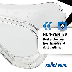 Sellstrom Anti Fog Non-Vented Safety Goggles - Clear Body Clear Lens – Protects from Chemical Splash, Dust, Smoke