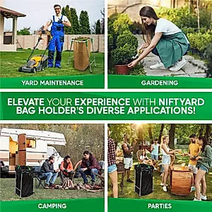 NIFTYARD Adjustable Leaf Bag Holder, 33-55 Gallon Plastic and 30 Gallon Paper Bag capacity, Works on Slopes, Foldable, Outdoor Trash Bag Holder Stand, Yard & Lawn Cleanup, Gardening, Camping, Parties