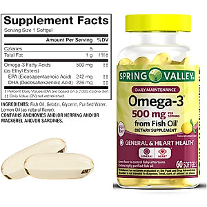 Omega-3 Fish Oil Softgels, 500 mg, DHA, EPA, 60 ct. + Vitamin Pouch and Guide to Supplements