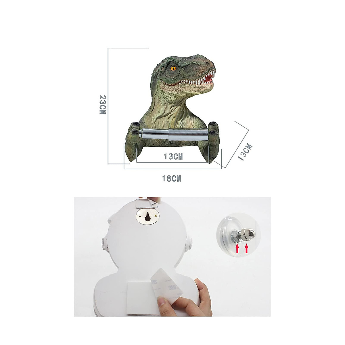 SANOSY Cartoon Dinosaur Wall Mounted Paper Towel Holder no Drilling Paper Towel Dispenser for Kitchen, Bathroom, Laundry Room, Office,Travel Trailers,Restaurant (Style 1)