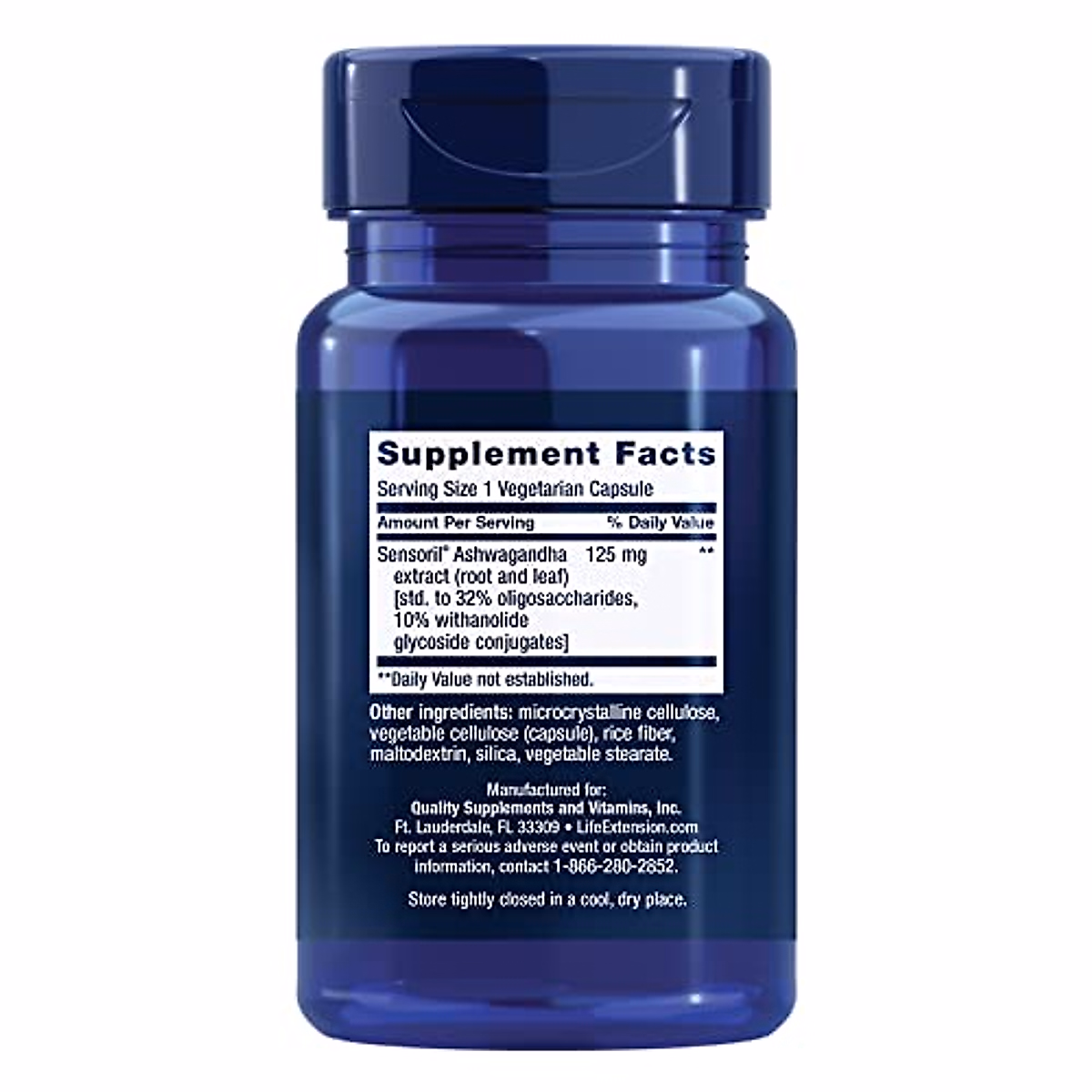 Life Extension Optimized Ashwagandha – Withania Somnifera Extract 125mg - For Stress Relief, Focus, Energy Management, Healthy Brain & Memory - Gluten-free – Non-GMO – 60 Veg Caps