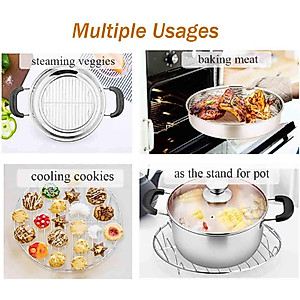 TeamFar Round Cooling Rack Set of 3, 7½ & 9 & 10½ Inch, Stainless Steel Round Baking Steaming Rack Set, Fit for Oven/Pot/Air fryer, Healthy & Dishwasher Safe, Mirror Finish & Smooth Edge