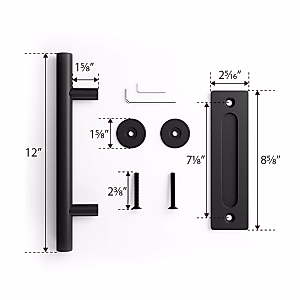 SMARTSTANDARD Sliding Barn Door Hardware Hangers 2pcs with Heavy Duty 12" Pull and Flush Barn Door Handle 1pc (Black) (Big Wheel Hangers)
