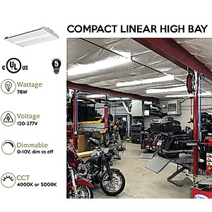 WareLight Oslo Compact Linear High Bay Fixture - 11,000 Lumens, 78 Watt, CCT Selectable, 120-277V LED Light, 16.5 x 10.2 x 1.8 Inches, White, Pack of 2