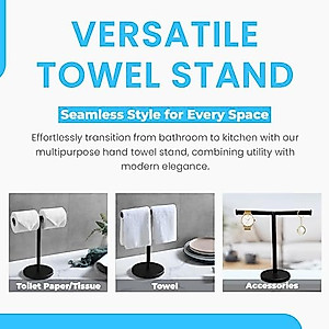Towel Rack T-Shape Foldable Bar, Hand Towel Stand for Bathroom, Hand Towel Holder Stand for Bathroom,Kitchen,Vanity Countertop,Free Standing Rack Matte Black Stainless Steel with Heavy Anti-Slip Base