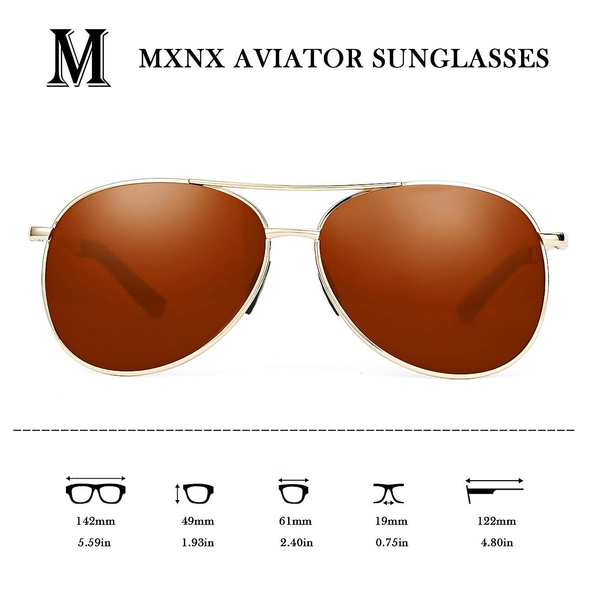 mxnx Aviator Sunglasses for Men Polarized Women UV Protection Lightweight Driving Fishing Sports Mens Sunglasses MX208 (Gold Frame/Brown Lens)