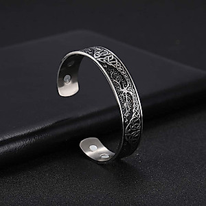 LUSSO Stainless Steel Bracelet Yggdrasil World Tree of Life Bracelet Viking Celtic Knot Cuff Bangle for Women Men (Vintage Silver)