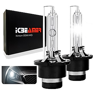 ICBEAMER 6000K D2S D2C D2R Xenon HID Direct Plugin Can Replace 66040 66240 85122 OEM Headlight Low Beam Light bulbs [Diamond White] 2 pcs