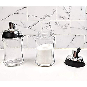 J&M Design 2-Pack Sugar Dispenser & Shaker For Coffee , Cereal , Tea & Baking with Pour Spout and Lid for Easy Spoon Measuring Pouring - 7.5oz Glass Jar Container - Coffee Bar Accessories & Essentials