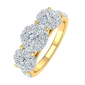 1 Carat 3-Stone Prong Set Diamond Engagement Ring in 14K Yellow Gold - IGI Certified (Ring Size 9)