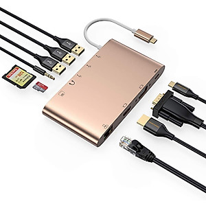 USB C Hub Multiport Adapter, CableCreation 10 in 1 Portable Dongle with 4K HDMI, VGA, RJ45 Ethernet, 3 USB 3.0, TF/SD Card Slot, 3.5mm Audio and USB C 60W PD for MacBook Pro/Air 2020, iPad Pro 2021