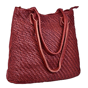 ANTONIO VALERIA Alice Red Braided Washed Leather HandBag for Women