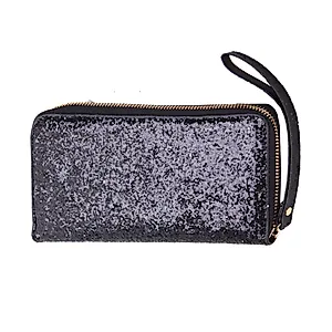 FuSi Sequined Wallet Casual 2-Fold Long Coin Purse for Gift (Black)