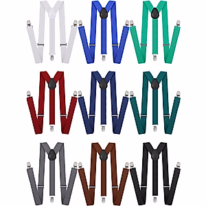 Handepo 9 Pieces Y Back Style Unisex Suspenders Adjustable Elastic Suspenders for Men Women Rainbow Suspenders with Clip for Pants (Classic Color)