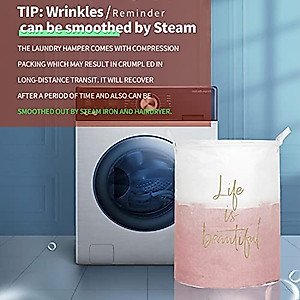 Aouker Merdes 19.7’’ Waterproof Foldable Laundry Hamper, Dirty Clothes Laundry Basket, Linen Bin Storage Organizer for Toy Collection(Life Pink)