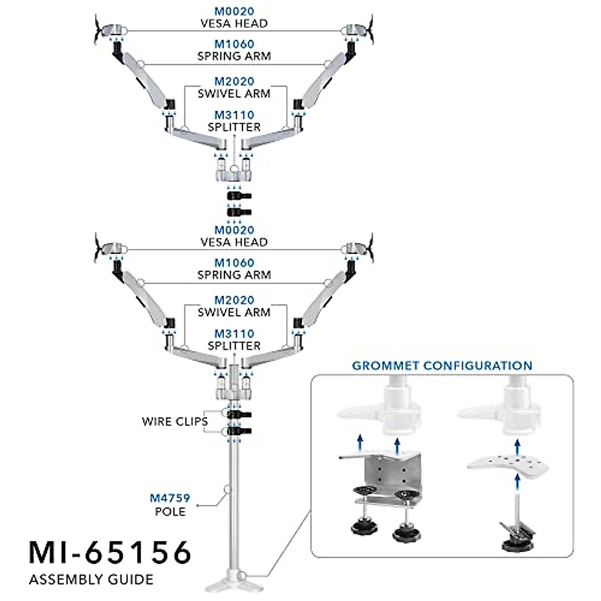 Mount-It! Quad Monitor Desk Mount With Full Motion Height Adjustable Arms | Premium Modular Computer Screen Mount With VESA 75x75, 100x100 mm Pattern | Clamp Base, Silver