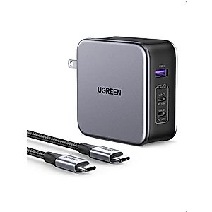 UGREEN 140W USB C Charger, Mac Book Pro Charger Foldable Nexode PD3.1 PPS 3-Port Fast GaN Laptop Wall Charger Power Adapter Compatible with MacBook Pro 16'', Dell XPS, Chromebook (with 240W Cable)