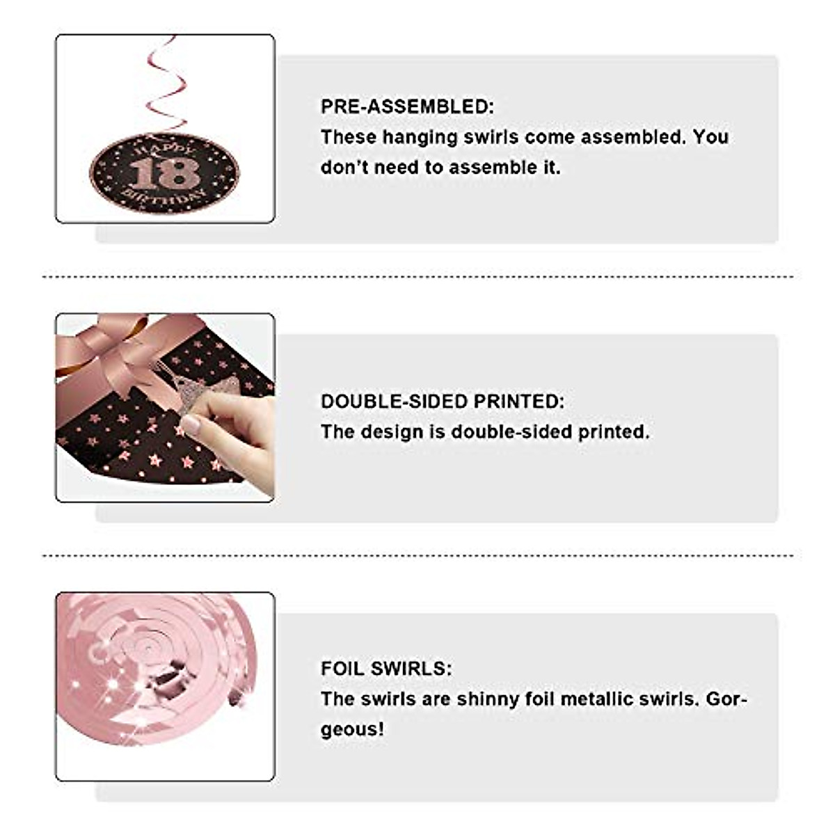 Happy 18th Birthday Party Hanging Swirls Streams Ceiling Decorations, Celebration 18 Foil Hanging Swirls with Cutouts for 18 Years Old Pink and Gold Birthday Party Decorations Supplies