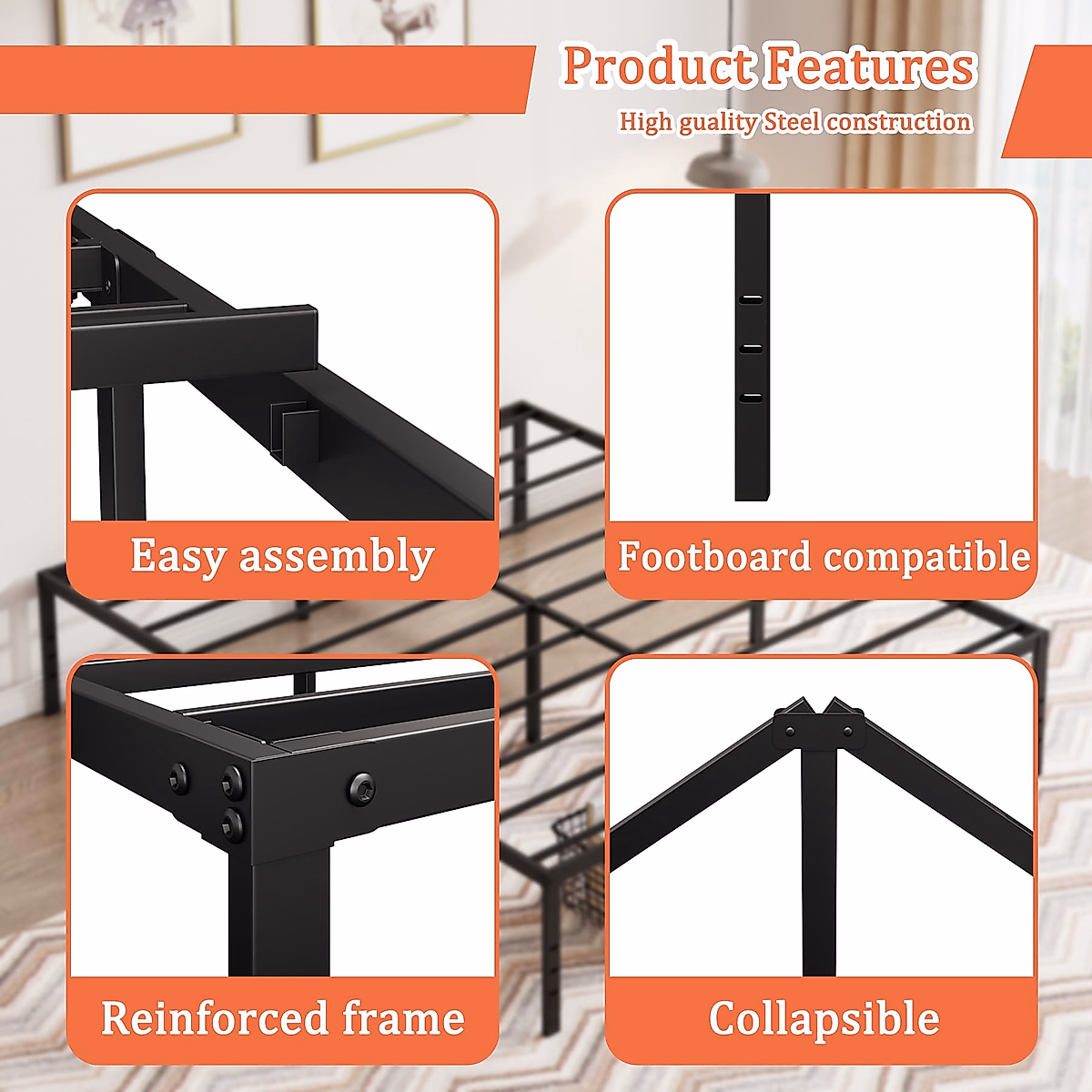 Mavesmog California King Bed Frames 14 inch High Metal Platform Heavy Duty California King Size Bed Frame, No Box Spring Needed, Easy Assembly, Sturdy Steel Slat Support Foundation
