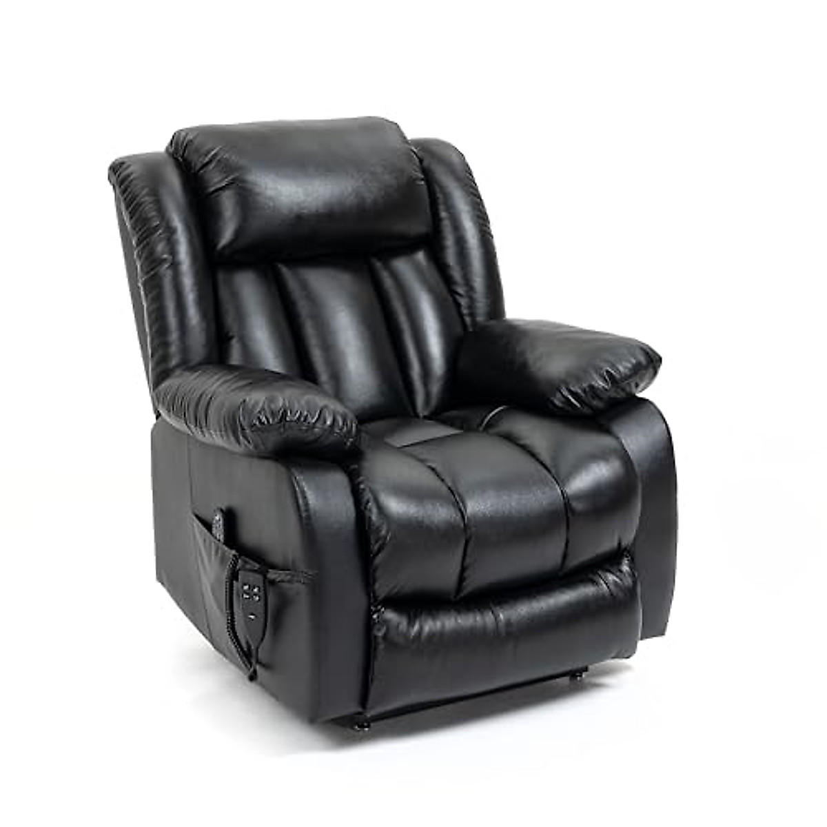Electric Power Lift Chairs Recliner,Genuine Leather Upholstered Reclining Lifting Chair,Heated Vibration Massage Sofa Armchair, Dual Motor Infinite Position Lounge Couch w/Side Pockets and USB Ports