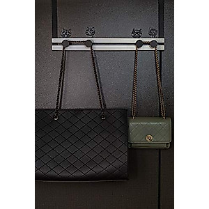 Creathome Over The Door Rail with 4 Peg Hooks, Lovely Cat Pattern, Black and White Style