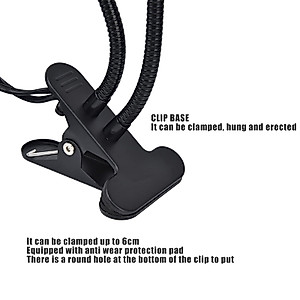 Luqeeg Clip Desk Lamp Socket, E26/E27 Reading Light Stand Clamp Lamp Fixture, 360 Degrees Two Head Clip on Light Bulb Holder with On/Off Switch and Clamp for Headboard Video Study Work, Black(#1)