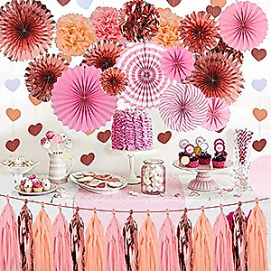 71pcs Valentines Day Rose Gold Pink Hanging Paper Fans Decorations - Wedding Bachelorette Party Barbecue Birthday Party Holidays Picnic Circus New Years Day Party Photo Booth Backdrops Decorations