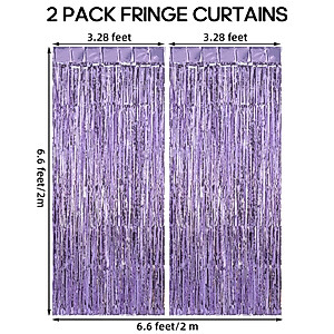 TOTAFAM 2 Pack Fringe Curtains Backdrops, Foil Fringe Curtains, Door Streamers for Birthday Wedding Bridal Shower Holiday Graduation Party Decorations, Photo Booth Backdrops Light Purple