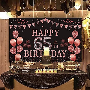 Trgowaul 65th Birthday Decorations for Women 65 Year Old Rose Gold Birthday Backdrop Banner 5.9 X 3.6 Fts Happy Birthday Party Suppiles Photography Supplies Background Happy 65th Birthday Decoration