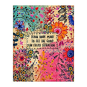 "Train Your Mind To See The Good"- 8 x 10"Inspirational Wall Print Sign on Floral Hippie Pattern- Ready to Frame. Retro Motivational Wall Art. Home-Office Décor. Great for Students-Classroom-Dorm.