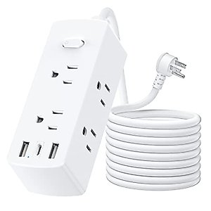 Cruise Essentials, Power Strip with USB C, No Surge Protector, 6 Outlets 3 USB Ports with 5ft Extension Cord Flat Plug, Cruise Accessories Must Have
