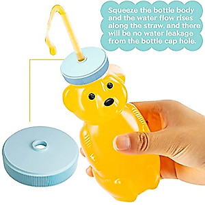 4 PCS Honey Bear Straw Cup, Baby Straw Cups with 8 Flexible Straws and 1 Straw Brushes, 8oz Special Supplies Juice Bear Bottle for Infant Feeding, Drinking Needs of Those with Poor Oral Health (Blue)