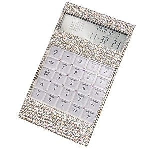 Glitter Calculator Silver Calculators Sparkle Bling Rhinestone Caiculator Office Home Electronics Diamond Desktop Calculator Solar Power 12 Digits Tilted LCD Display