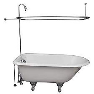 My PlumbingStuff R2200A Clawfoot Tub Shower Faucet and Rectangular Combo Set - 3 ⅜-Inch Center-Diverter Faucet in Chrome - ¾” MIP Connections - 61” 2-Piece Riser with Shower Head -42” x 27” Shower Rod