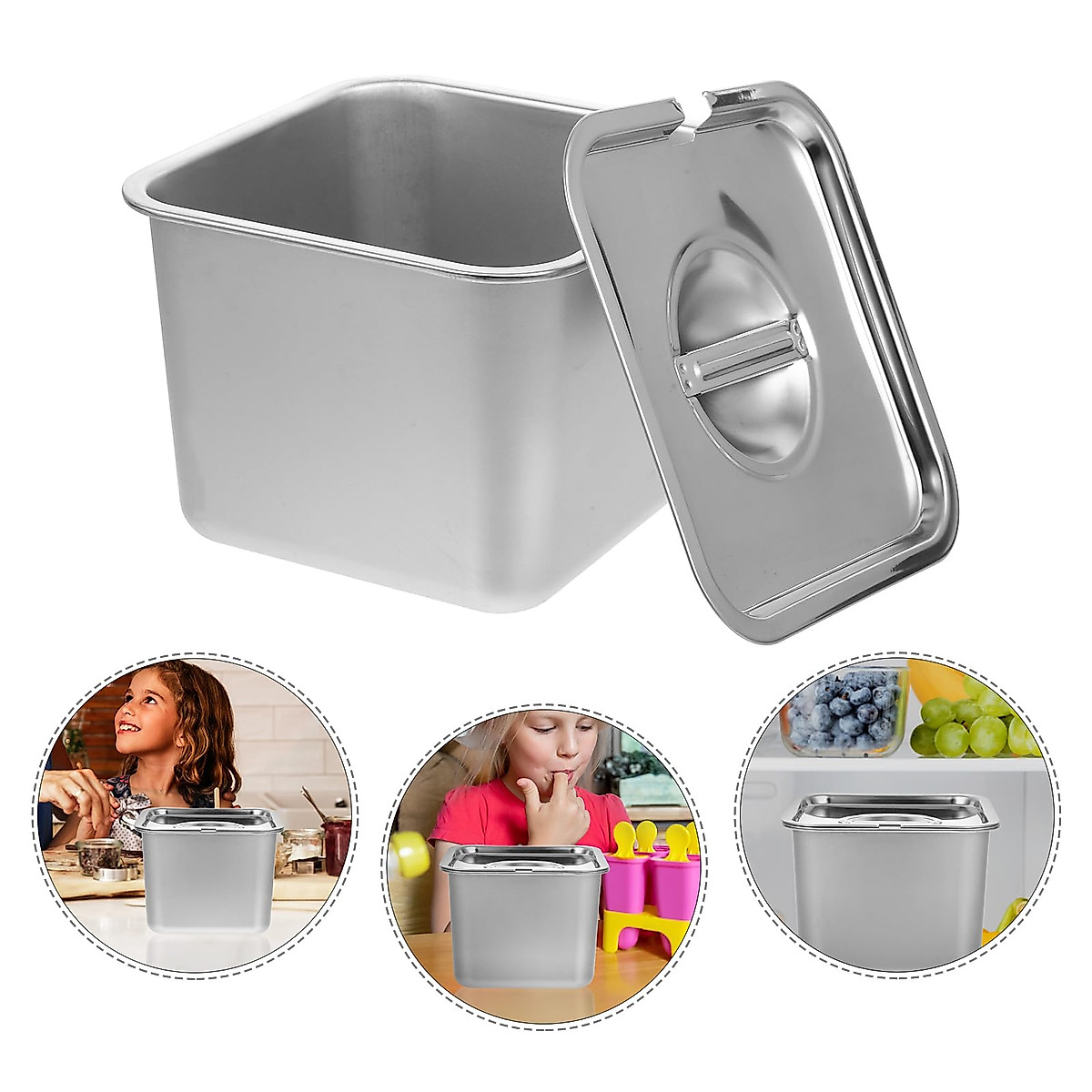COLLBATH 6.29x6.29x4.72" Stainless Steel Ice Cream Container with Lid Airtight Storage Box for Homemade Ice Cream Yogurt Cold Desserts Easy to Clean