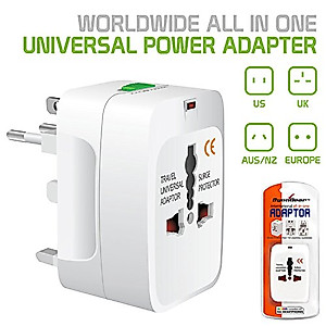 Portable Worldwide Universal Power Adapter All in One International Out of Country Travel Wall Charger Plug for Wall Plug Input in USA EU UK France Italy Australia India Outlets by Cellet