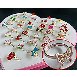 monochef 36pcs Little Girl Jewel Rings in Box Adjustable No Duplication Children Girls Kids Pretend Play Costume Princess Dress Up Jewelry Rings Party Favors Toys Gifts for Girls